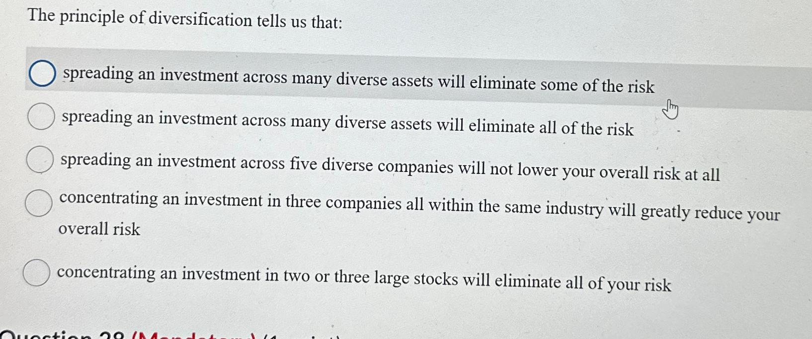 Solved The principle of diversification tells us | Chegg.com