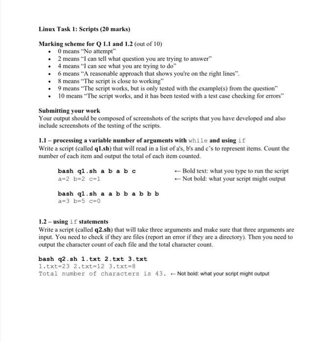 Solved Linux Task 1: Scripts (20 marks) Marking scheme for Q | Chegg.com