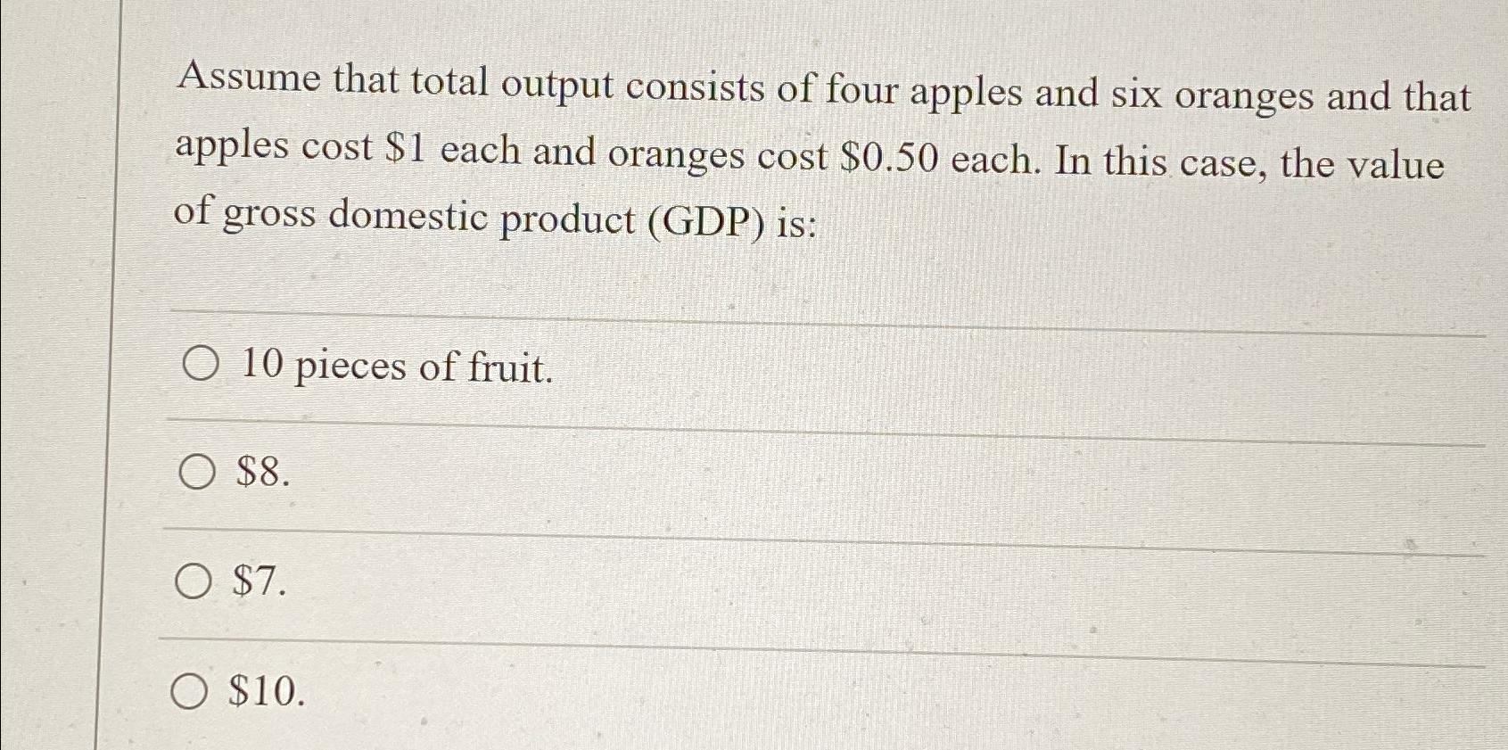 Solved Assume that total output consists of four apples and | Chegg.com