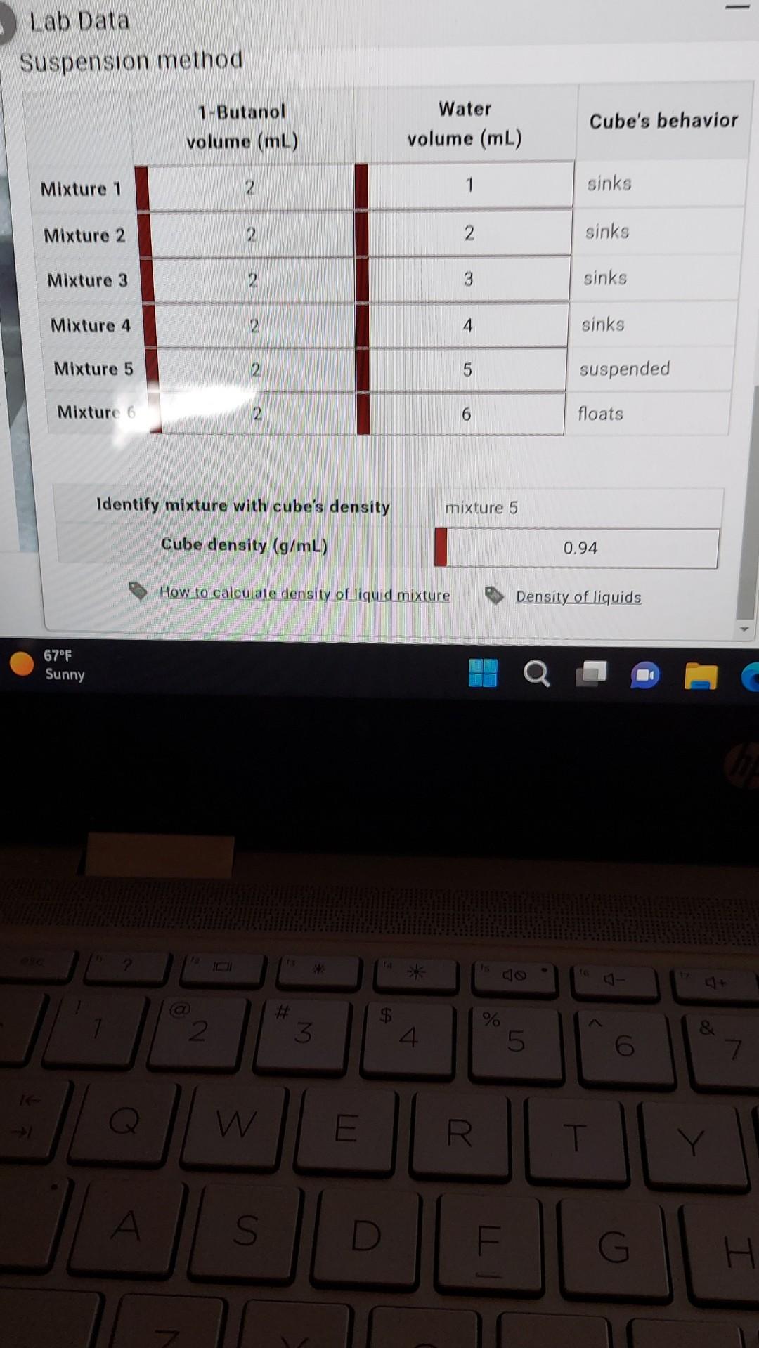 Solved Lab Data Suspension method Identify mixture with | Chegg.com