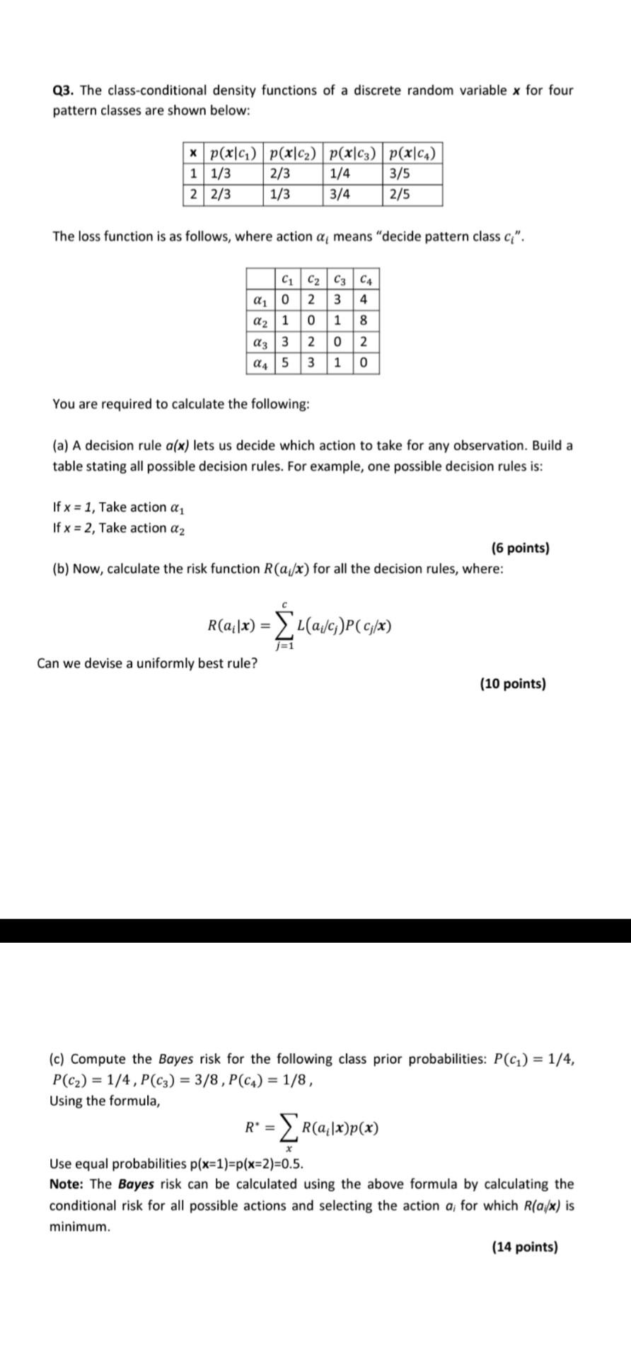 Q3. The class-conditional density functions of a | Chegg.com