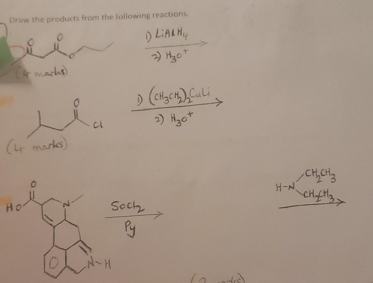 Solved Draw the products from the following reactions. 1) | Chegg.com