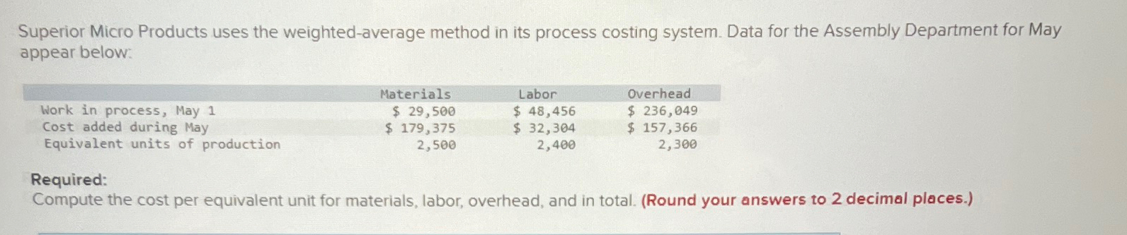 Solved Superior Micro Products uses the weighted-average | Chegg.com