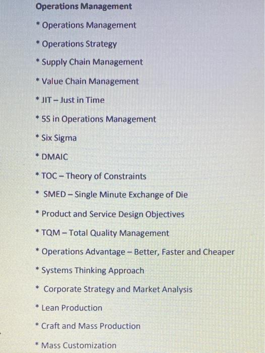 Solved Operations Management * Operations Management * | Chegg.com