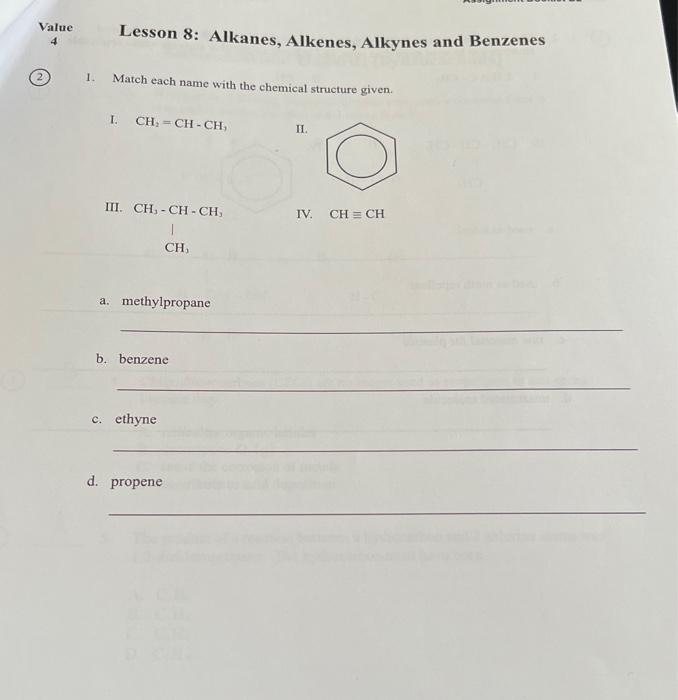 Solved 1. Match each name with the chemical structure given. | Chegg.com