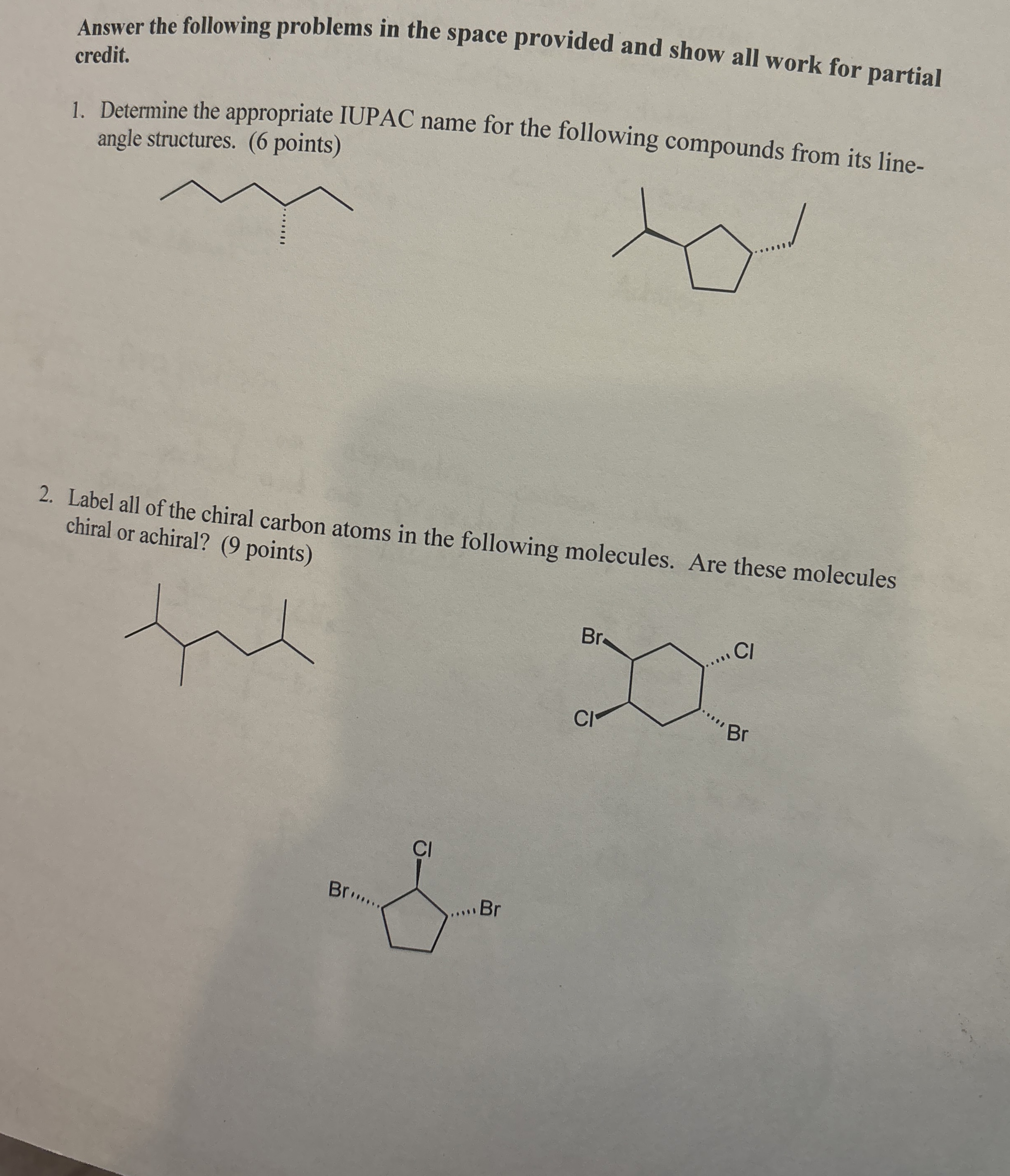 Solved Answer the following problems in the space provided | Chegg.com