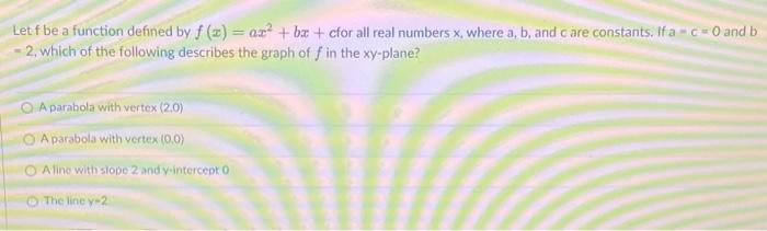 Solved Let f be a function defined by f(x)=ax^ 2 +bx+ cfor | Chegg.com