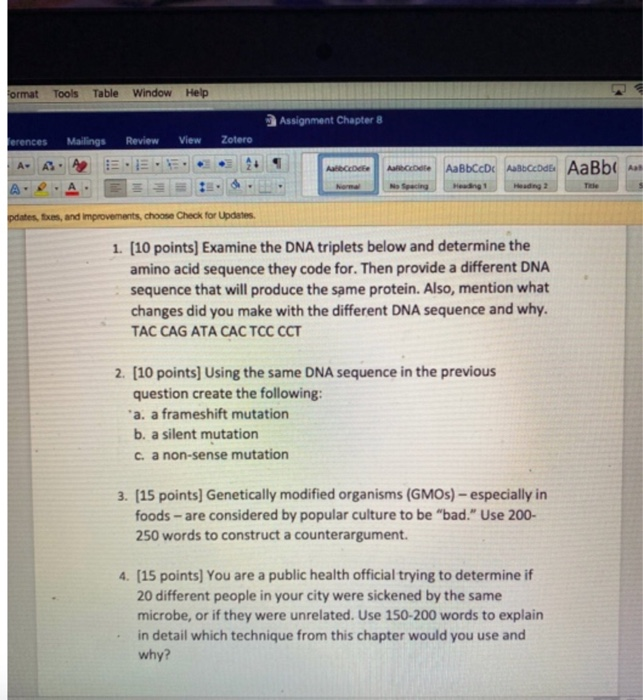 Solved format Tools Table Window Help Assignment Chapter 8 | Chegg.com