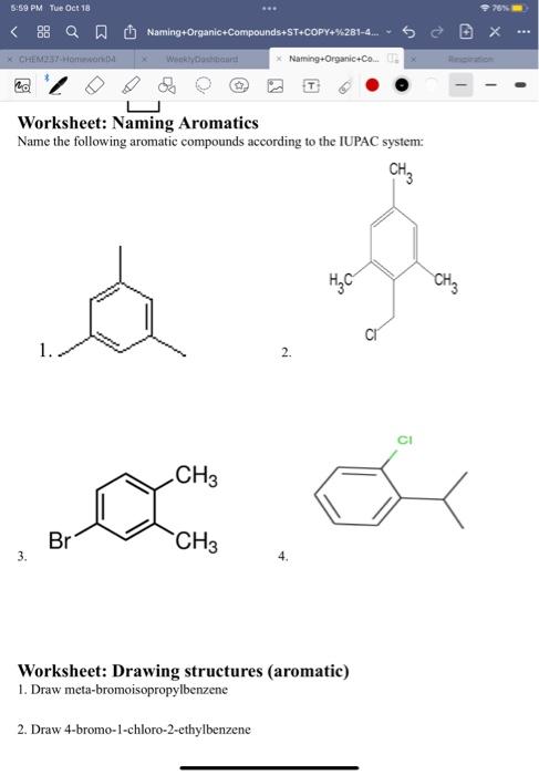 Solved Worksheet: Naming Aromatics Name the following | Chegg.com
