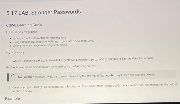 Solved 5.17 LAB: Stronger Passwords CSW8 Learning Goals In | Chegg.com