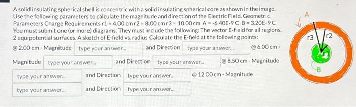 A solid insulating spherical shell is concentric with | Chegg.com