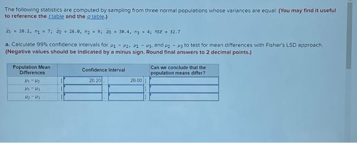 Solved The following statistics are computed by sampling | Chegg.com