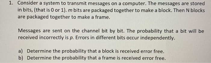 Solved 1. Consider a system to transmit messages on a | Chegg.com
