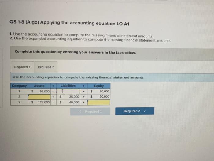 Solved QS 1-8 (Algo) Applying the accounting equation LO A1 | Chegg.com