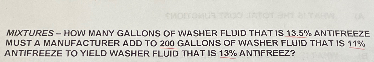 Solved MIXTURES - ﻿HOW MANY GALLONS OF WASHER FLUID THAT IS | Chegg.com