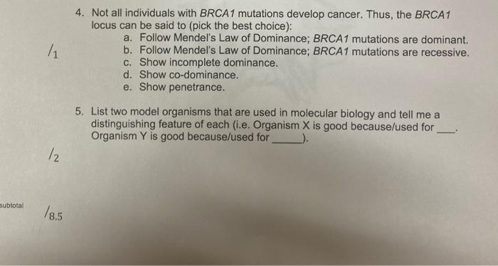 Solved 11 4. Not all individuals with BRCA1 mutations | Chegg.com