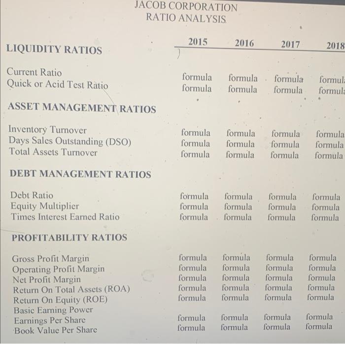 Solved JACOB CORPORATION RATIO ANALYSIS. LIQUIDITY RATIOS | Chegg.com