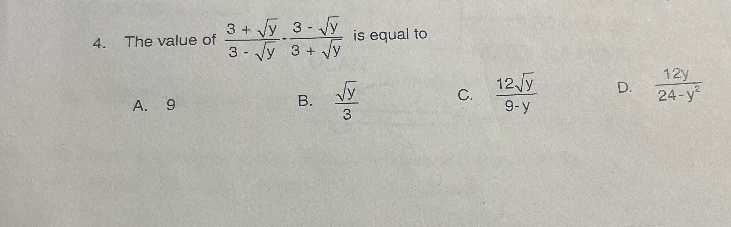 Solved The value of 3+y23-y2-3-y23+y2 ﻿is equal | Chegg.com
