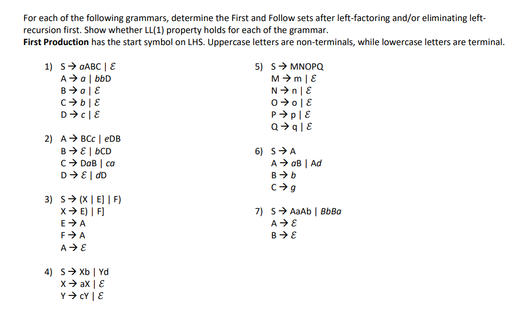Solved For each of the following grammars, determine the | Chegg.com