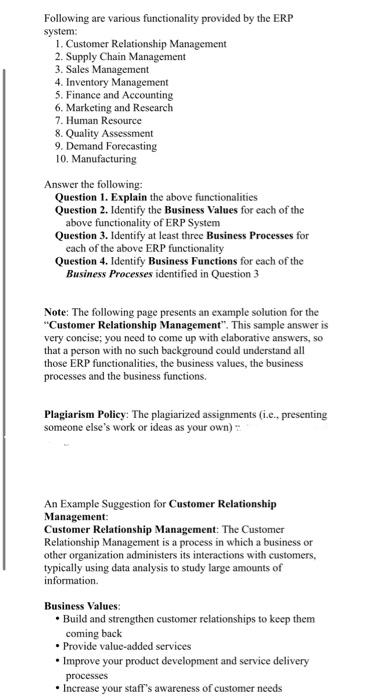 Solved Following are various functionality provided by the | Chegg.com