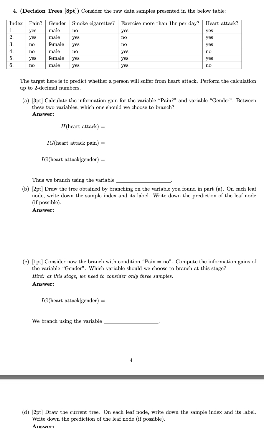 Solved (Decision Trees [8pt]) ﻿Consider the raw data samples | Chegg.com