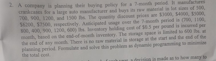 Solved please formulate and solve this question as dynamic | Chegg.com