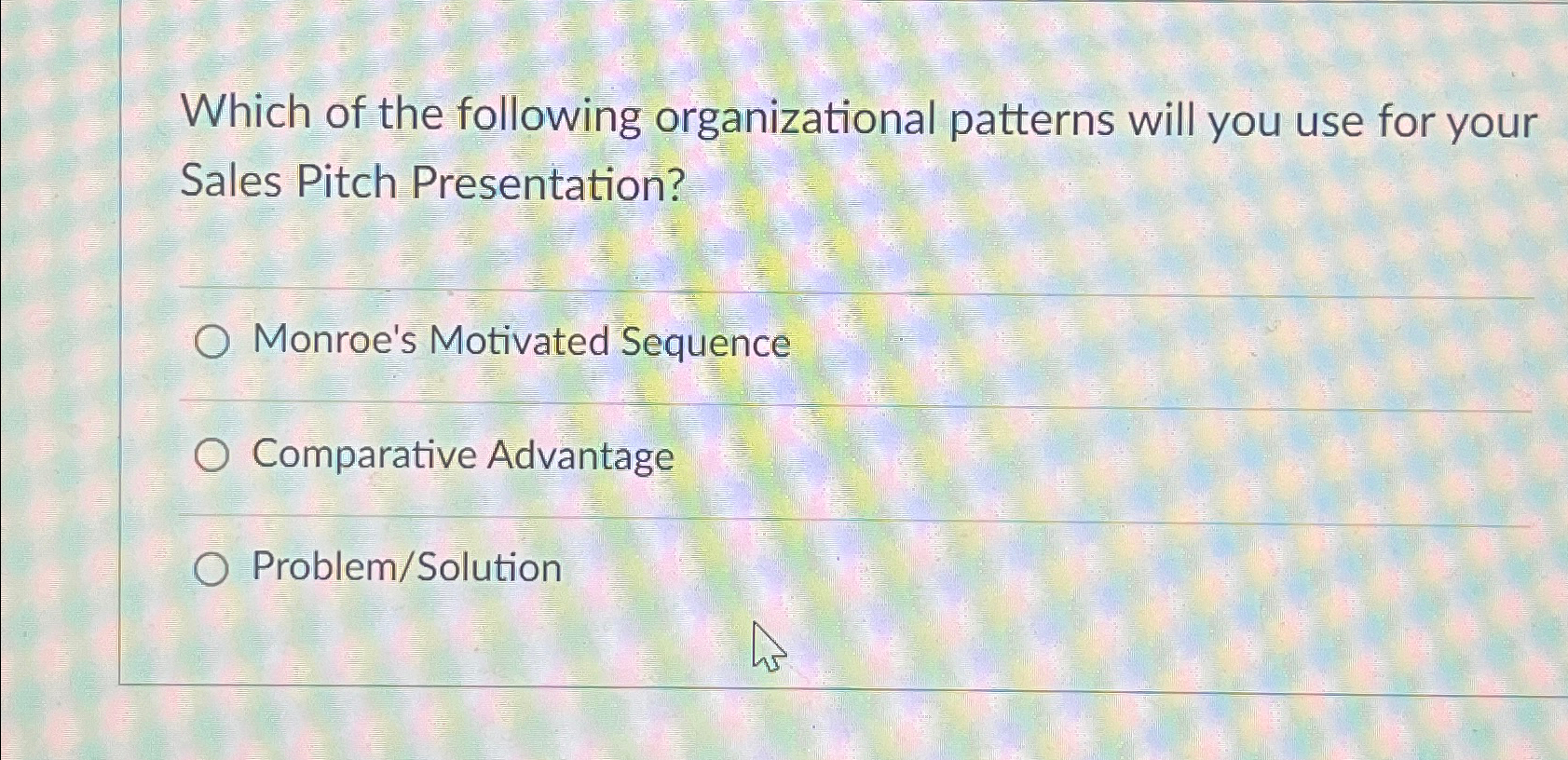 Solved Which of the following organizational patterns will | Chegg.com