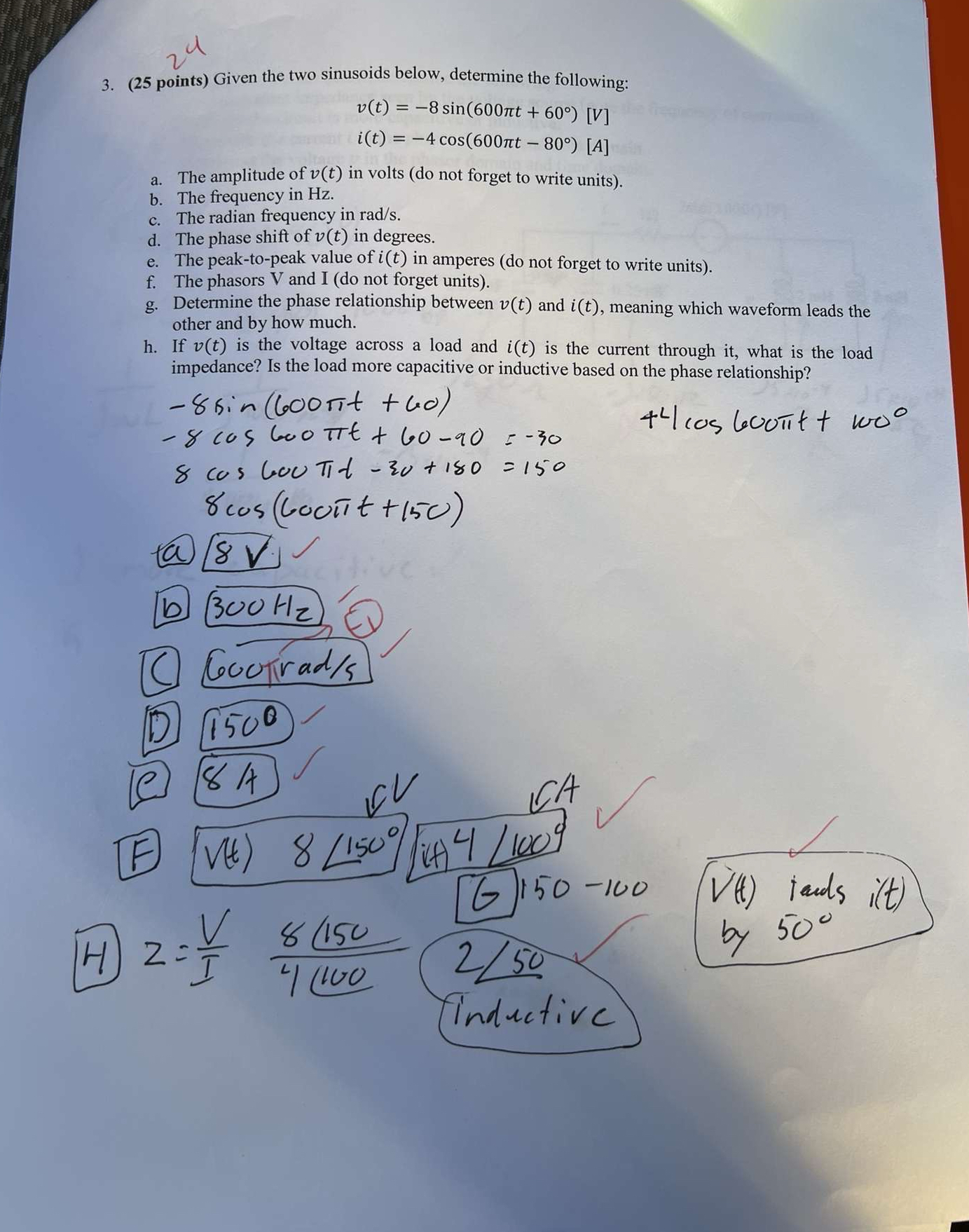 Solved ( 25 ﻿points) ﻿Given the two sinusoids below, | Chegg.com