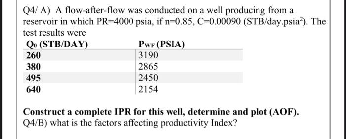 Solved Q4/A) A flow-after-flow was conducted on a well | Chegg.com