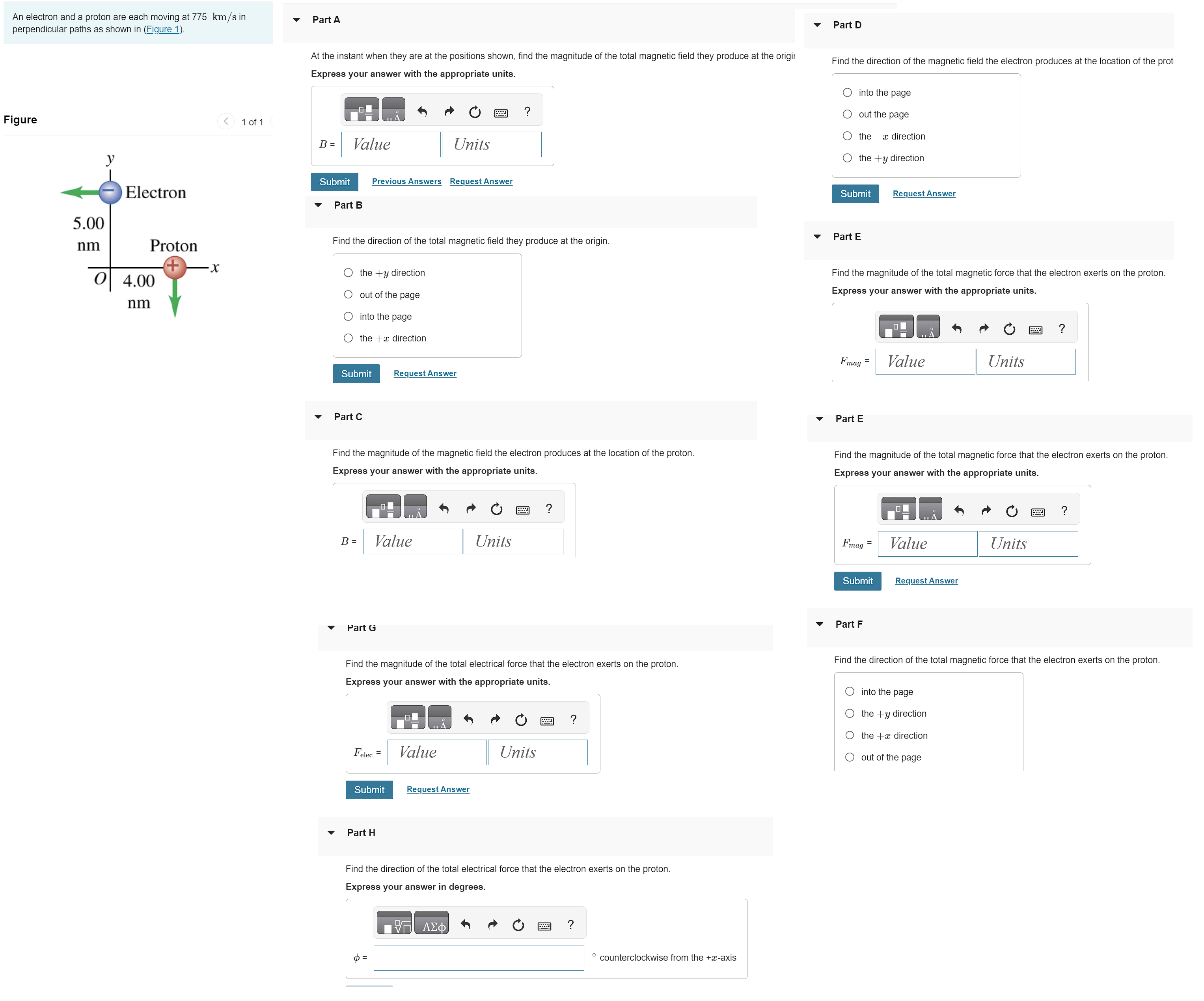Solved An electron and a proton are each moving at 775kms | Chegg.com
