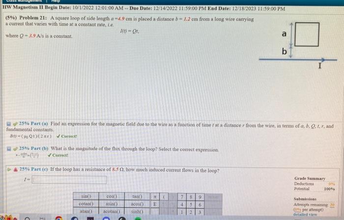 Solved 5 Problem 21 A Square Loop Of Side Length A 4 9