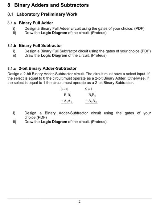 Solved 8 Binary Adders And Subtractors 81 Laboratory 