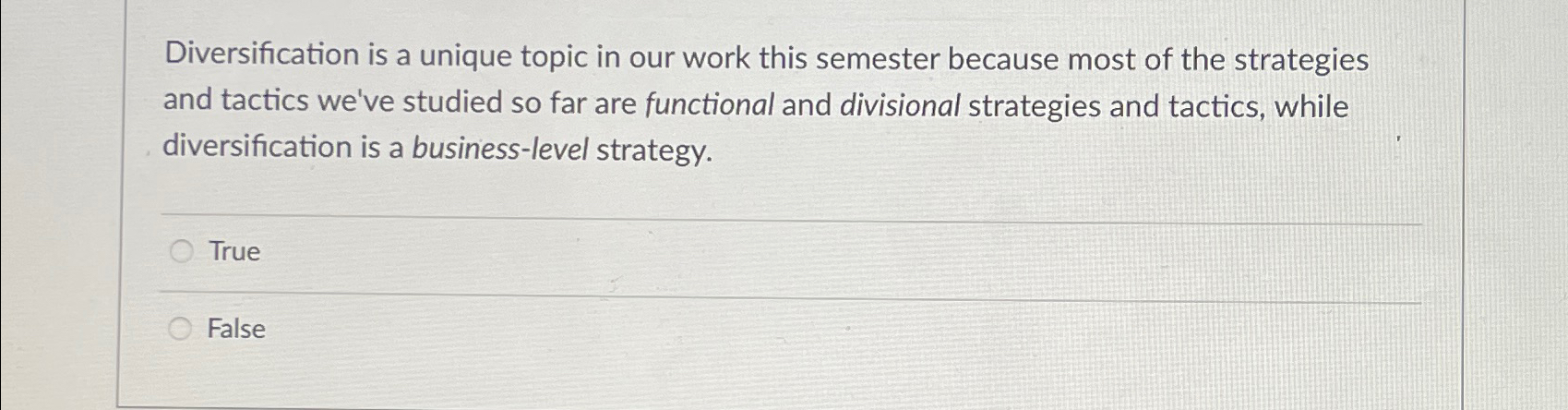 Solved Diversification is a unique topic in our work this | Chegg.com