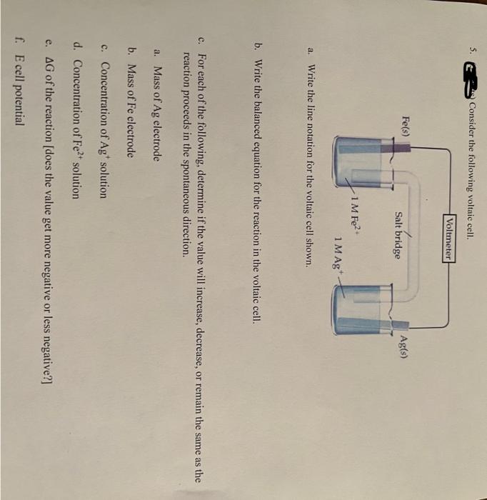 Solved 5. ϵ−4 Consider the following voltaic cell. a. Write | Chegg.com
