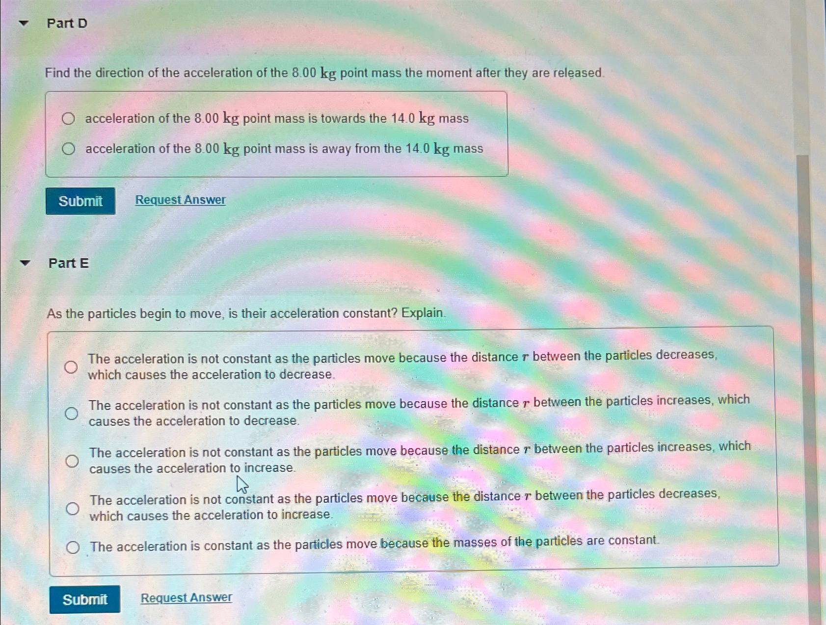 Solved Part D\\nFind the direction of the acceleration of | Chegg.com