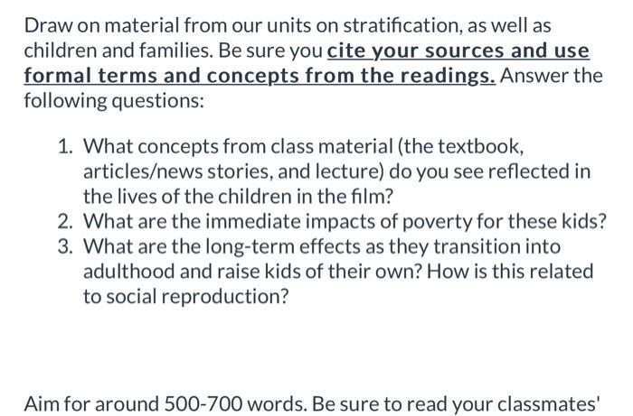 Draw on material from our units on stratification, as | Chegg.com