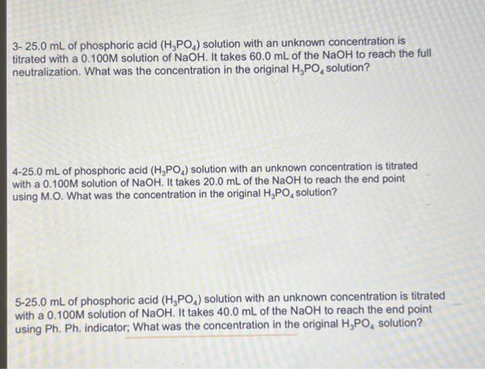 Solved 3- 25.0 mL of phosphoric acid (H3PO4) solution with | Chegg.com