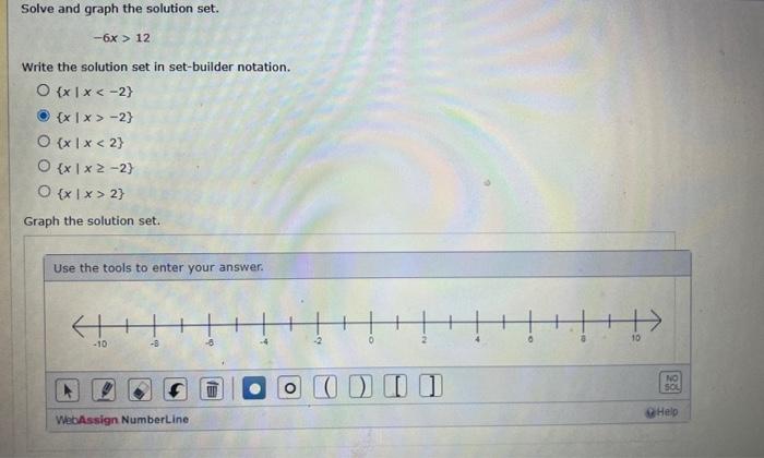 Solved Solve and graph the solution set. −6x>12 Write the | Chegg.com Solved Solve and graph the solution set. −6x>12 Write the | Chegg.com