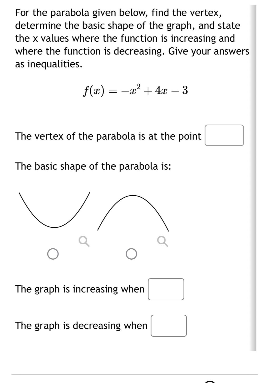Solved For the parabola given below, find the vertex, | Chegg.com