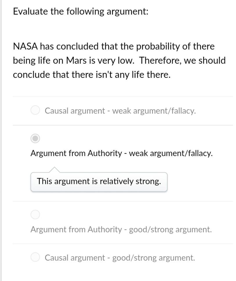 Evaluate the following argument: NASA has concluded | Chegg.com