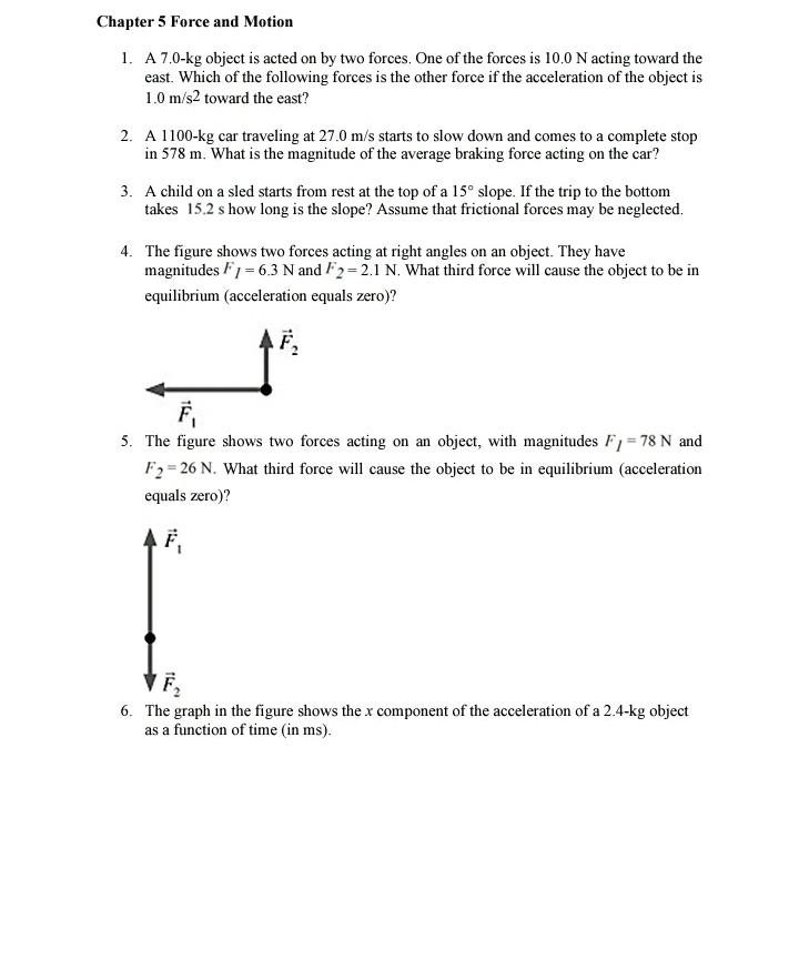Solved Chapter 5 Force and Motion 1. A 7.0−kg object is | Chegg.com