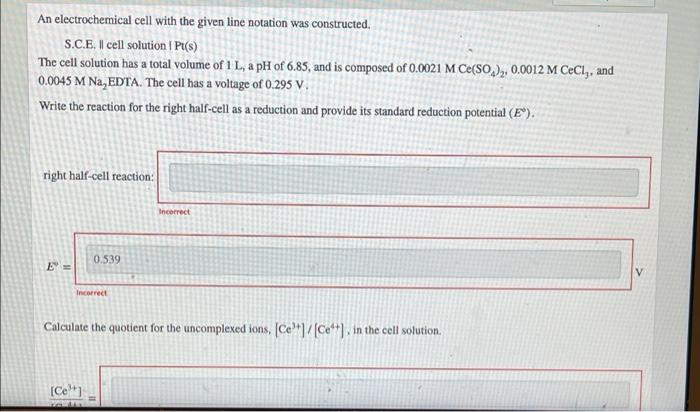 Solved An electrochemical cell with the given line notation | Chegg.com