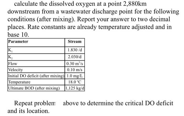 Solved calculate the dissolved oxygen at a point 2,880km | Chegg.com
