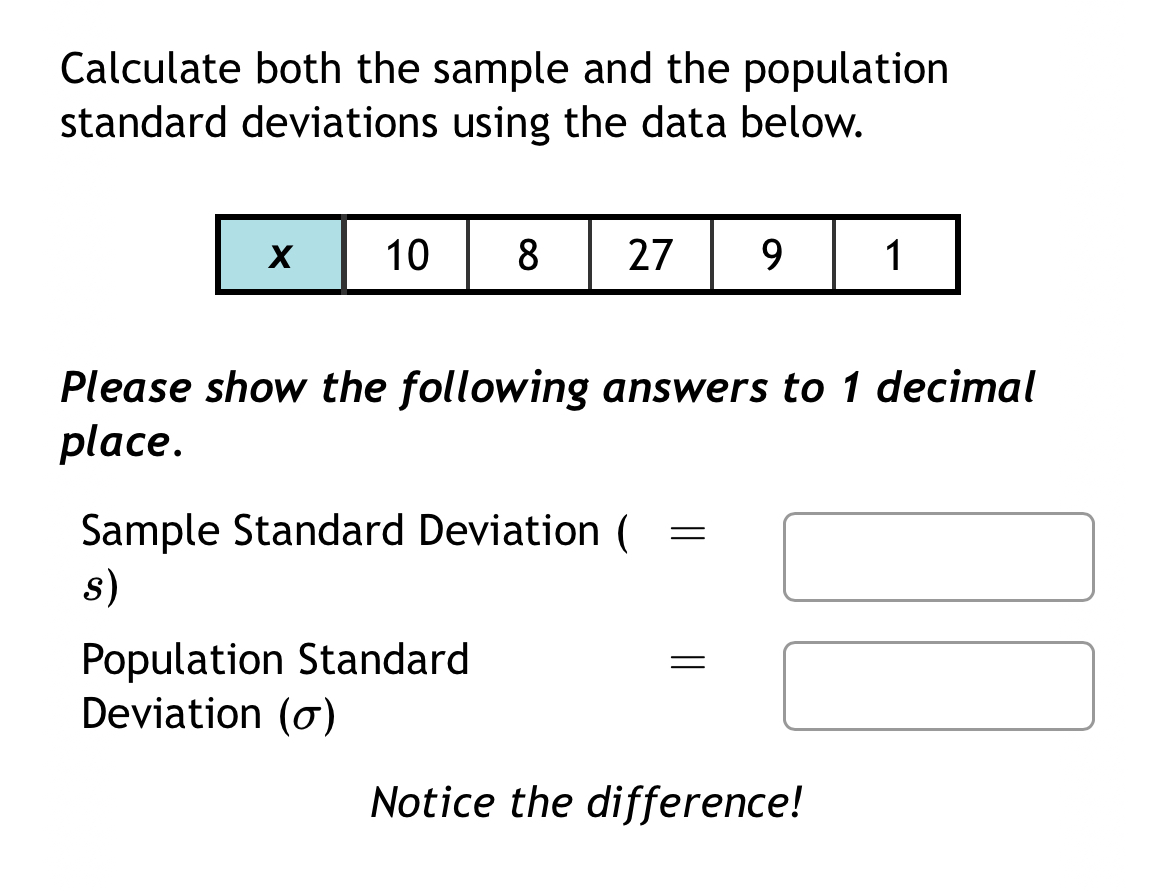 Solved Calculate both the sample and the population standard | Chegg.com