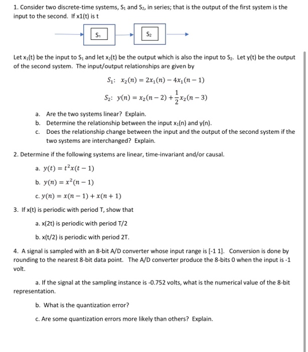 Solved 1. Consider two discrete-time systems, Si and Sz, in | Chegg.com