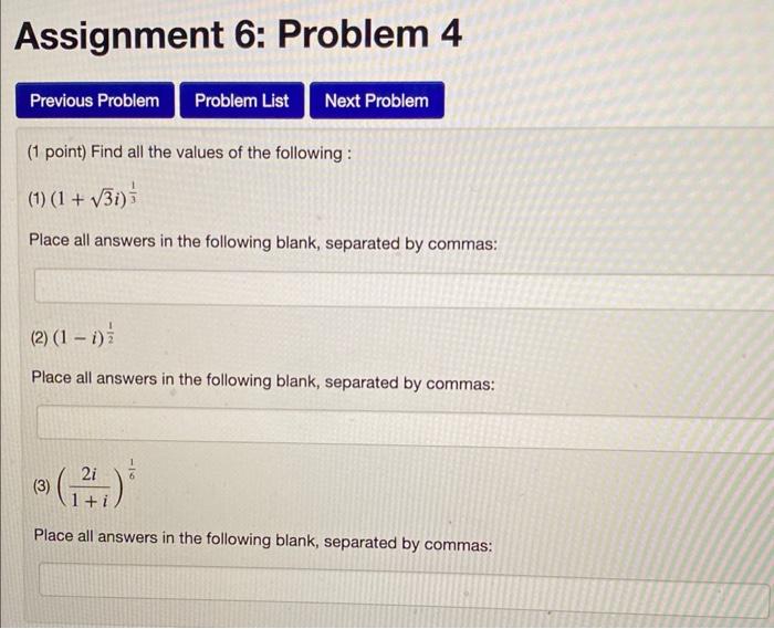 Solved Assignment 6: Problem 4 (1 point) Find all the values | Chegg.com