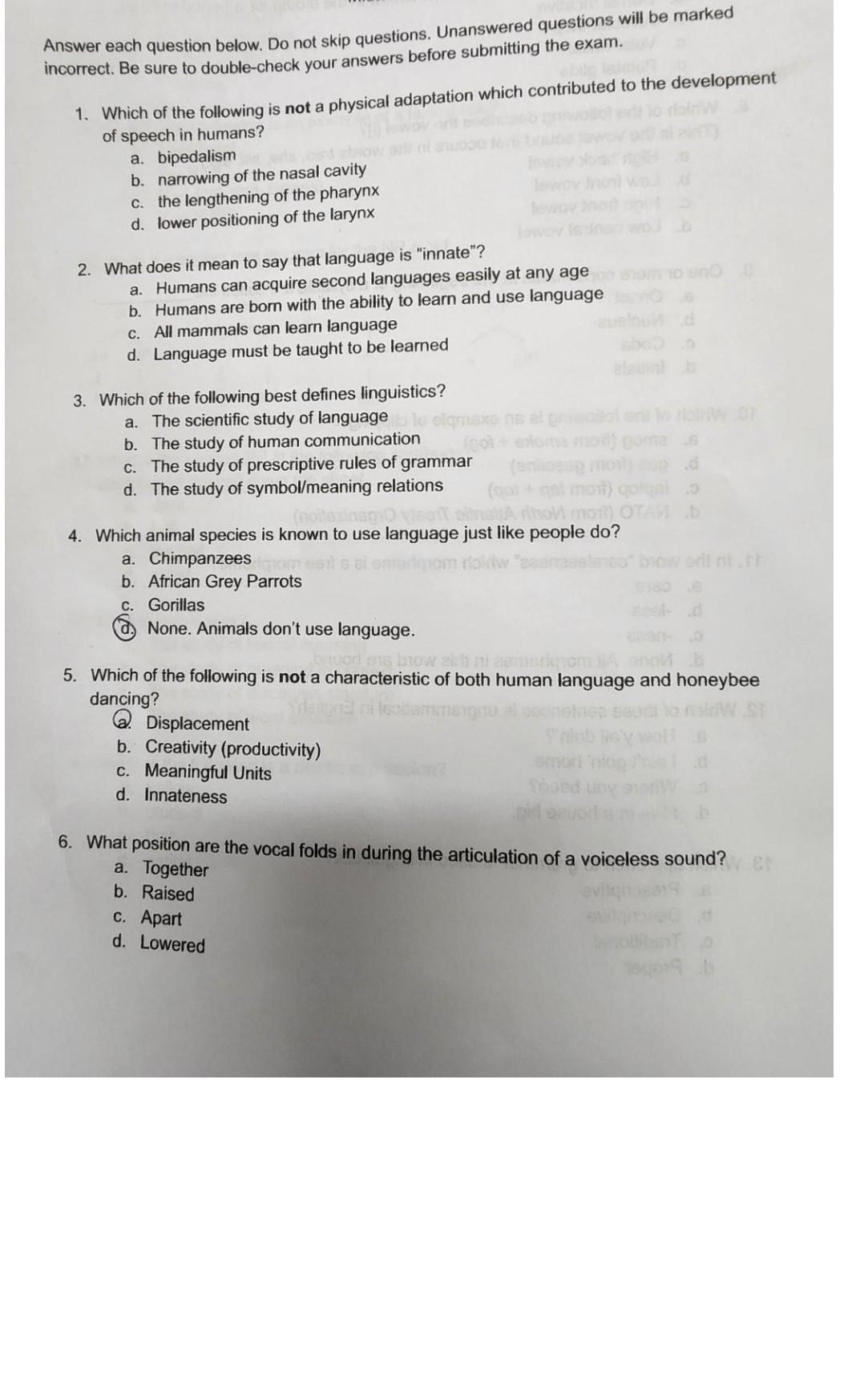 Solved Answer each question below. Do not skip questions. | Chegg.com