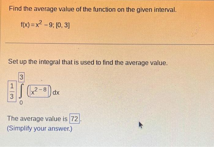 Solved Find the average value of the function on the given | Chegg.com