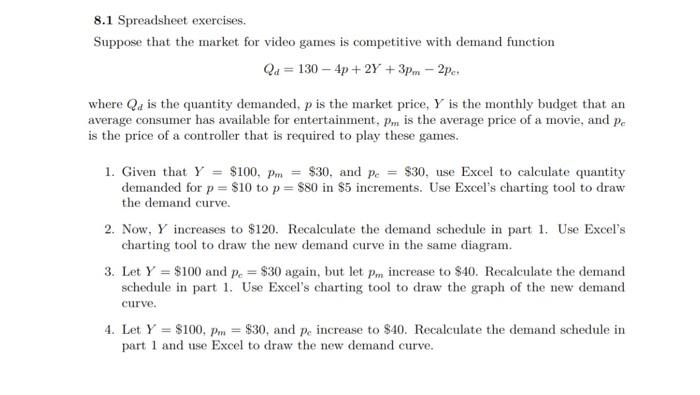 Solved 8.1 Spreadsheet exercises. Suppose that the market | Chegg.com