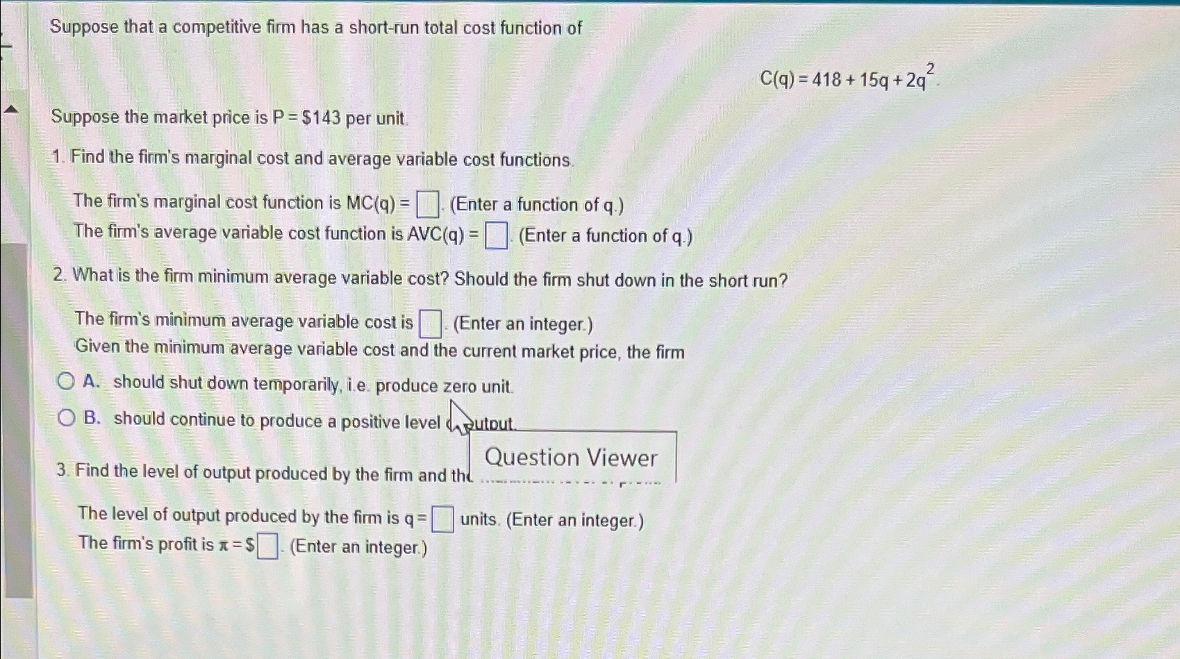 Solved Suppose that a competitive firm has a short-run total | Chegg.com